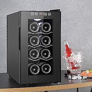 Mini Wine Fridge, 8-Bottle Small Wine Cooler, Wine Cooler Refrigerator With Removable Shelves Interior Lighting Digital Touch Control, And Private Reserve Wine Cellar For Home, Office, Bar