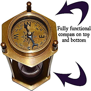 Antique Brass Sand Timer Hourglass with Maritime Brass Compass – Elevate Your Space with Nautical Charm!
