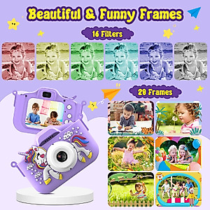 Kids Camera Toddler Camera for Boys & Girls - 1080P HD Selfie Digital Video Camera for Kids with 32GB SD Card - Kids Digital Camera Christmas Birthday Gifts for 3 4 5 6 7 8 9 10 12 Year Old (Purple)
