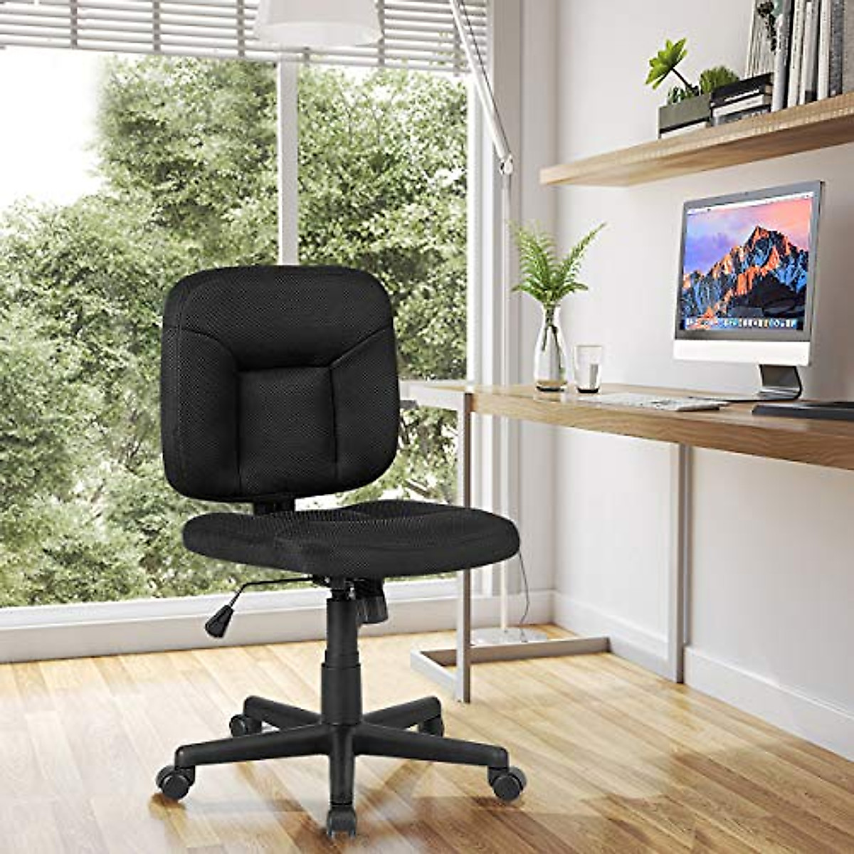 POWERSTONE Armless Office Chair Mid-Back Task Chair Swivel Ergonomic Small Desk Chair for Home Office Upholstered Low-Back Adjustable Black