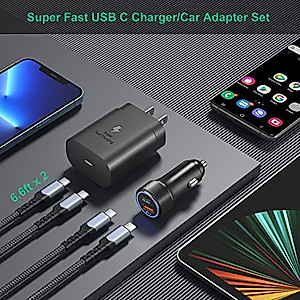 Super Fast Charger Type C,Bangfun 25W USB C Fast/Car Charger for Samsung Galaxy S22/S23/S21/S20 Ultra/S10,Note 20/10,A13/A53/A71,Pixel 6A/7 Pro with 2Pack 6.6ft USB C to Type C Cable (Black)