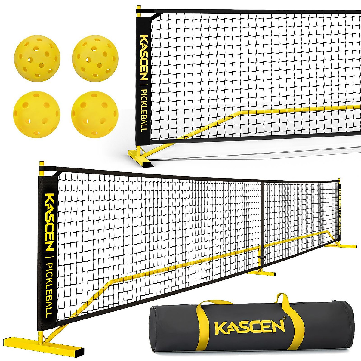 KASCEN Pickleball Net - Pickleball Net for Driveway, 22FT USAPA Portable Pickleball Set with Net, Pickle Ball Net with 4 Pickleballs & Carry Bag, Pickle Ball Net for Outdoor Indoor Court Backyard