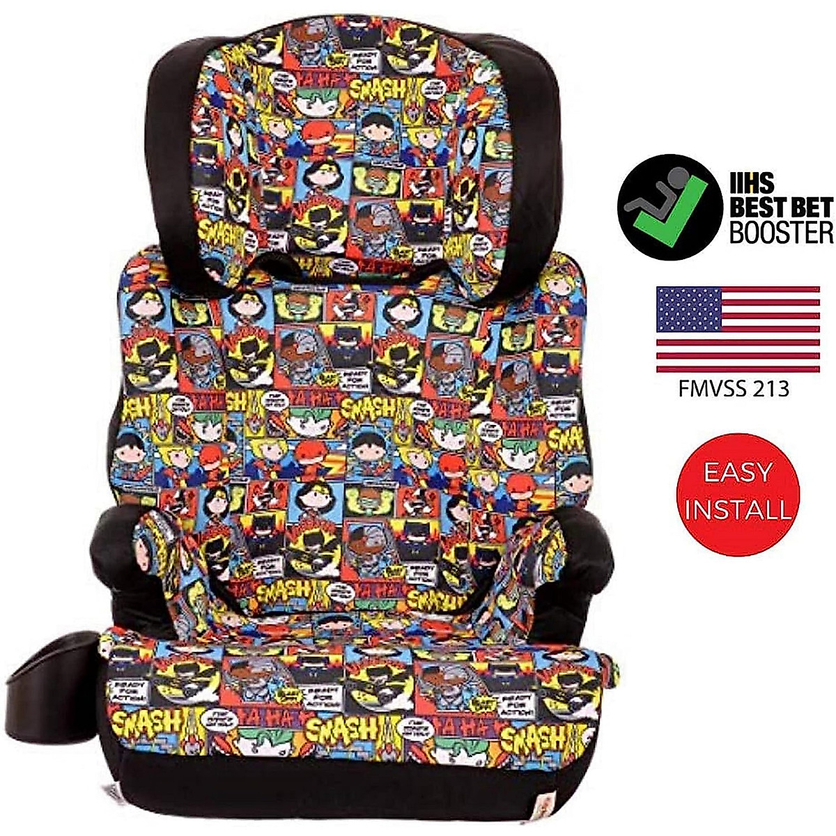 KidsEmbrace High-Back Booster Car Seat, DC Comics Chibi Justice League