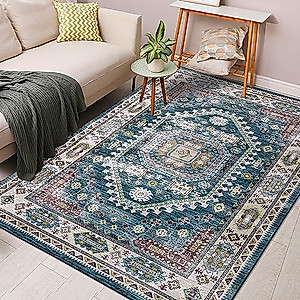 GAOMON Bohemian Washable Area Rug 5x7 Vintage Boho Living Room Rug Non-Slip Nursery Rug for Bedroom, Low-Pile Retro Carpet Print Distressed Entryway Rug for Dining Room Office