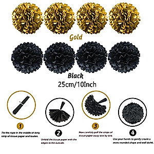 ZERODECO Party Decorations, 41 Pcs Black and Gold Papar Fans Pompoms Garlands String Tissue Paper Tassel for Graduation Congrats Grad New Years Wedding Birthday Party