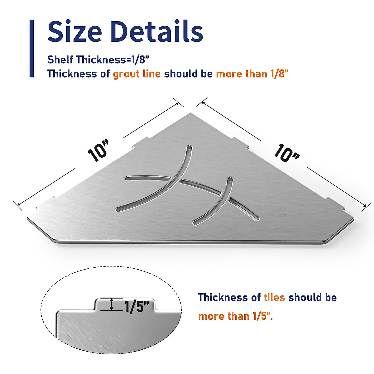 Bernkot Corner Shower Shelf 10" Brushed 304 Stainless Steel Pentagonal Corner Shelves Recessed Bathroom Shower Shelf 2 Pack, No Drilling Needed