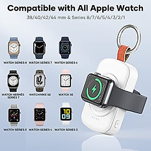 CKFN Portable Wireless Charger for Apple Watch, 1800mAh Power Bank Smart Keychain Gift with 4 LED Indicators, Magnetic iWatch Charger for Apple Watch Series 8,7,6,5,4,3,2,SE/Nike+/Hermes (White)