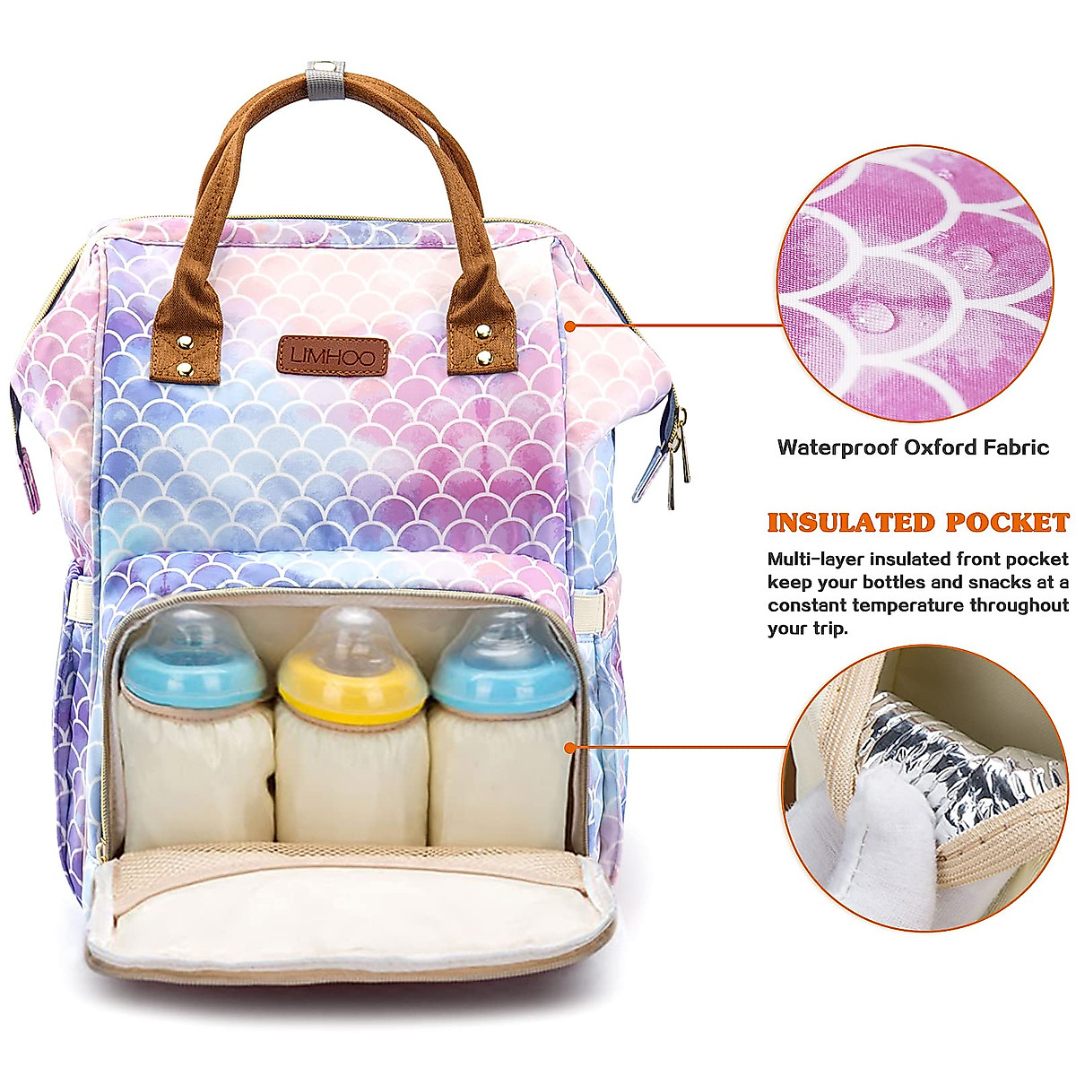 Mermaid Diaper Bag Backpack, Waterproof Baby Care Bag, Women Travel Baby Nappy Changing Bag