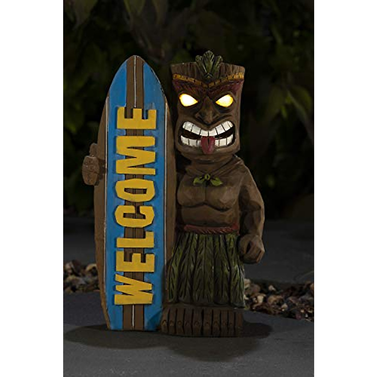 VP Home Tiki Welcome Surfboard & Party Time Solar Powered LED Outdoor Decor Garden Light