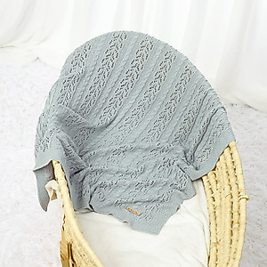 LAWKUL Baby Blankets Knit 100% Cotton Newborn Infant Receiving Blankets Swaddle Gender Neutral Nursery Blanket Cyan 40x30 Inches