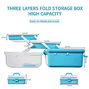 TERGOO 12in Three-Layer Multipurpose Storage Box Organizer Folding Tool Box/Art & Crafts Case/Sewing Supplies Organizer/Medicine Box/Family First Aid Box with 2 Trays (Blue)