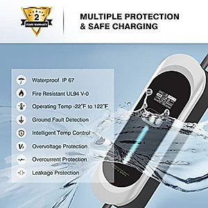 Keruida Level 2 EV Charger 32Amp 240V, Portable EV Charger with NEMA 14-50 Plug SAE J1772 Cable, Home EV Charging Station Adjustable Currents 10A-32A, with EV Charger Holder, Timing Delay