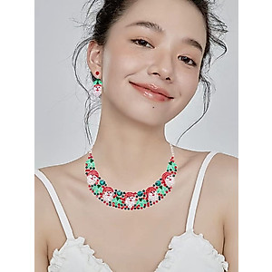 SFE luxury Bib Santa Claus Christmas necklace Christmas Tree Earring Costume Jewelry Set Gifts for Women(Style2-Platinum Plated)