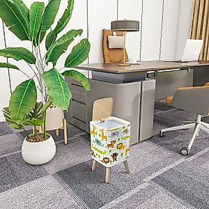 PHAIBHKERP Trash Can with Lid Seamless Cute Character Animals Jungle Cartoon Animal Zoo Garbage Can Rectangular Waste Bin Press Cover Dog Proof Wastebasket for Kitchen Bathroom Living Room Nursery