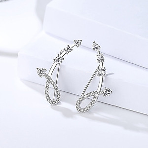 Ear Crawler, Mariafashion Cuff Earrings Sterling Silver Ear Climber Butterfly Diamond Zircon Stud Earrings (star ear cuff)