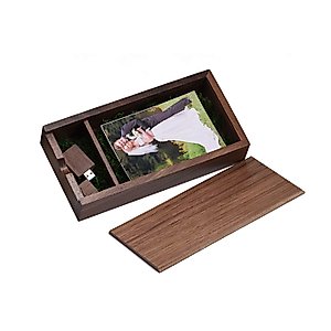 Custom USB Flash Drives Personalized with Your Logo, Graduate Gift USB 3.0 Walnut Wooden USB Flash Pen Driver with Photo Wood Album Box,Laser Engrave Logo (16GB, one Walnut USB+5x7 Photo Box)