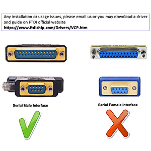 DTECH USB to Serial Adapter DB25 DB9 RS232 to USB Cable 4 Feet with FTDI Chip Supports Windows 11 10 8 7 and Mac