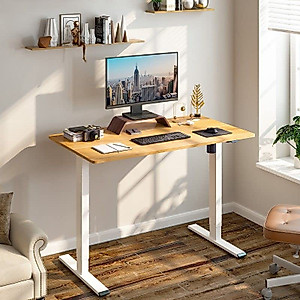 FLEXISPOT Adjustable Desk, Electric Standing Desk Sit Stand Desk, 48 x 24 Inches Whole-Piece Bamboo Desk Top Home Office Table Stand up Desk (White Frame+Bamboo Top)