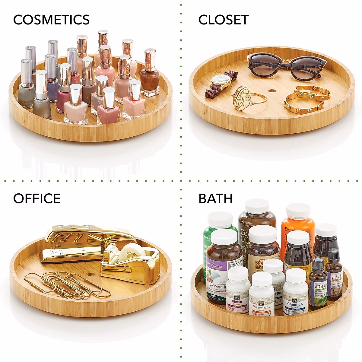 mDesign Bamboo Wood Lazy Susan Turntable Food Storage Container for Cabinets, Pantry, Refrigerator, Countertop, Spinning Organizer for Spices, Condiments - 11.5" Round - Echo Collection - Natural