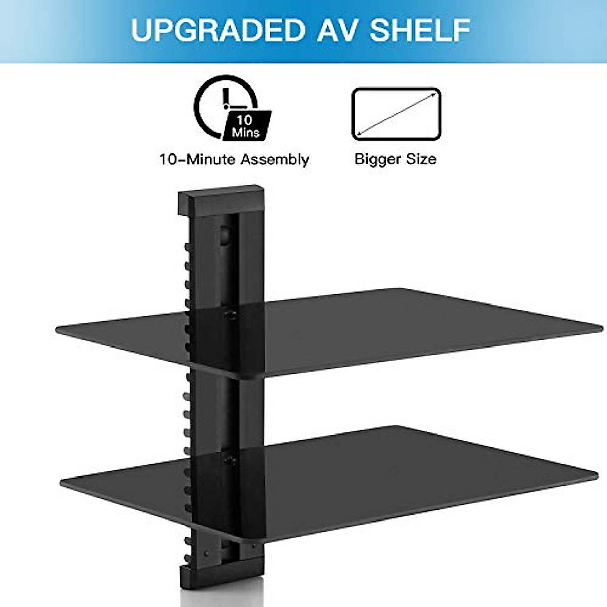 PERLESMITH Floating Wall Mounted Shelf Double AV Shelf & PERLESMITH Full Motion TV Wall Mount for 26-60 Inch TVs