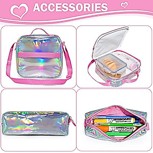 Meetbelify Rolling Backpack for Girls School Backpack with Wheels Kids Roller Luggage for Elementary Kindergarten Students with Lunch Box Pencil Case for Girls 5-12 Years Old