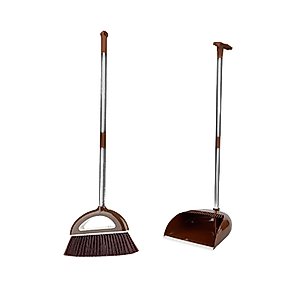 Upright Dust Pan and Broom Indoor 180 Rotatable Standing Storage Buckle Type Brooms and Dustpan Set with Scraping Teeth and Scraper Deep Cleaning Suitable for Home