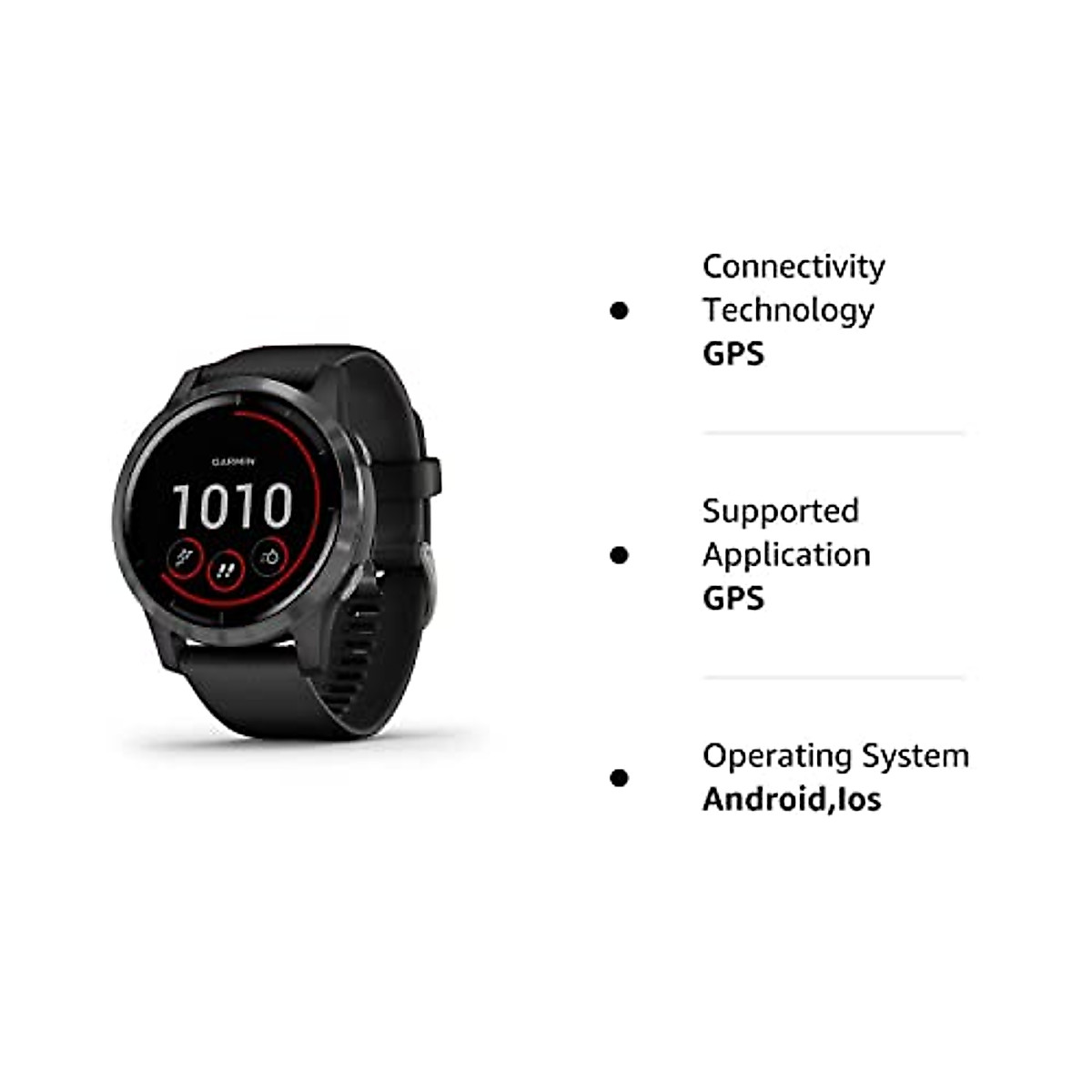 Garmin vivoactive 4 GPS Smart Watch in Slate Stainless Steel Bezel with Black Case and Silicone Band (Renewed)