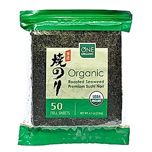 ONE ORGANIC Sushi Nori Premium Roasted Organic Seaweed (50 Full Sheets)
