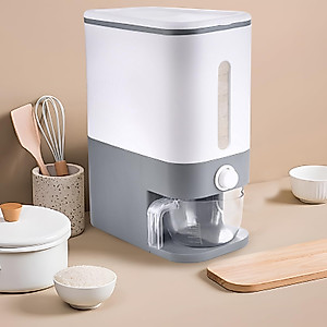 Rubtlamp 25 Lbs Gray Rice Dispenser, Rice Container with Lid, Rice Storage Container with Measuring Cup, Food Dispenser Rice Container, Storage Container for Cereal, Household Rice Bucket