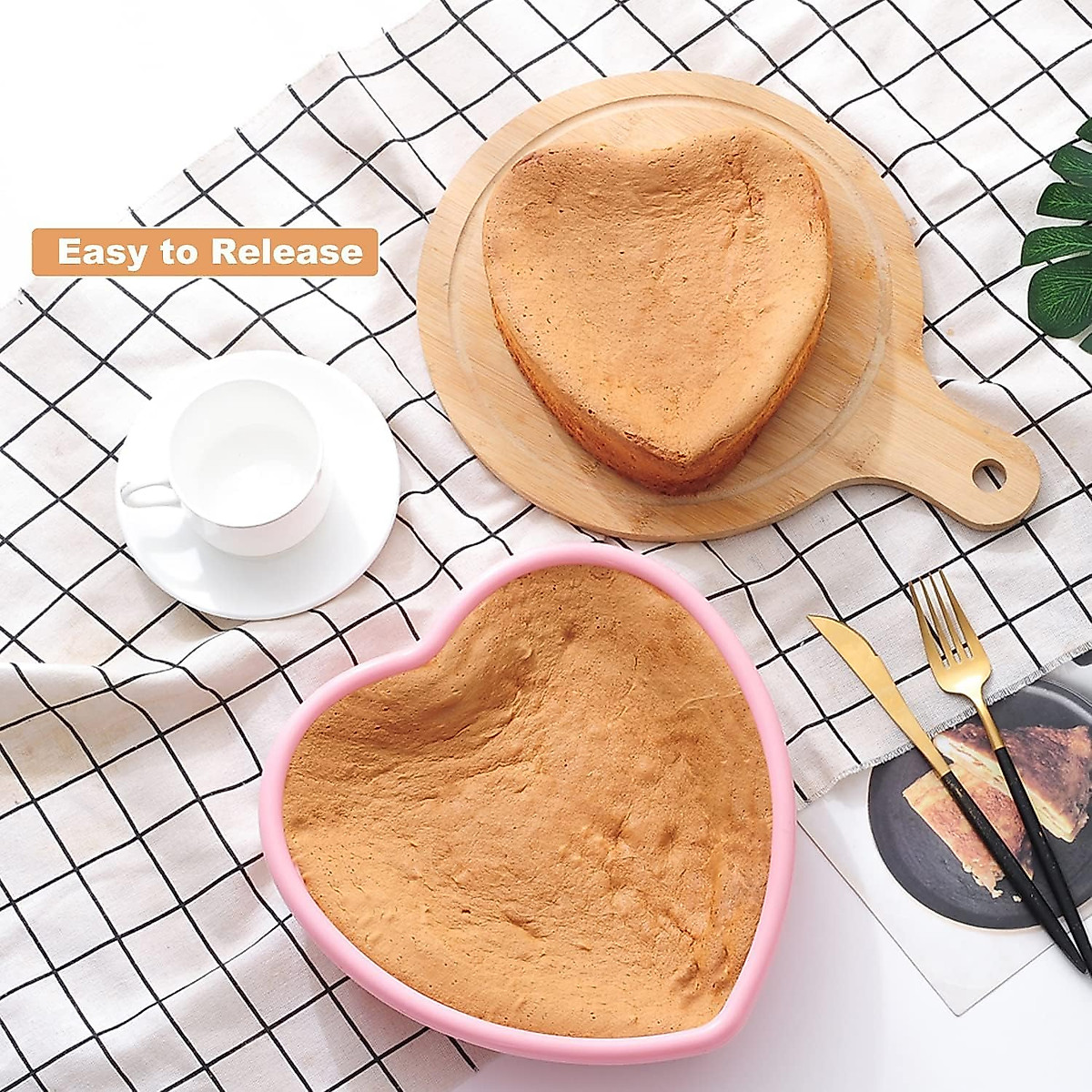 REKIDOOL Silicone Muffin Pans Cupcake Set,4 Inches Hearts Shaped Silicone Baking Pans Molds Nonstick Cupcake Liners Silicone Baking Cups (Pack of 4, Pink)