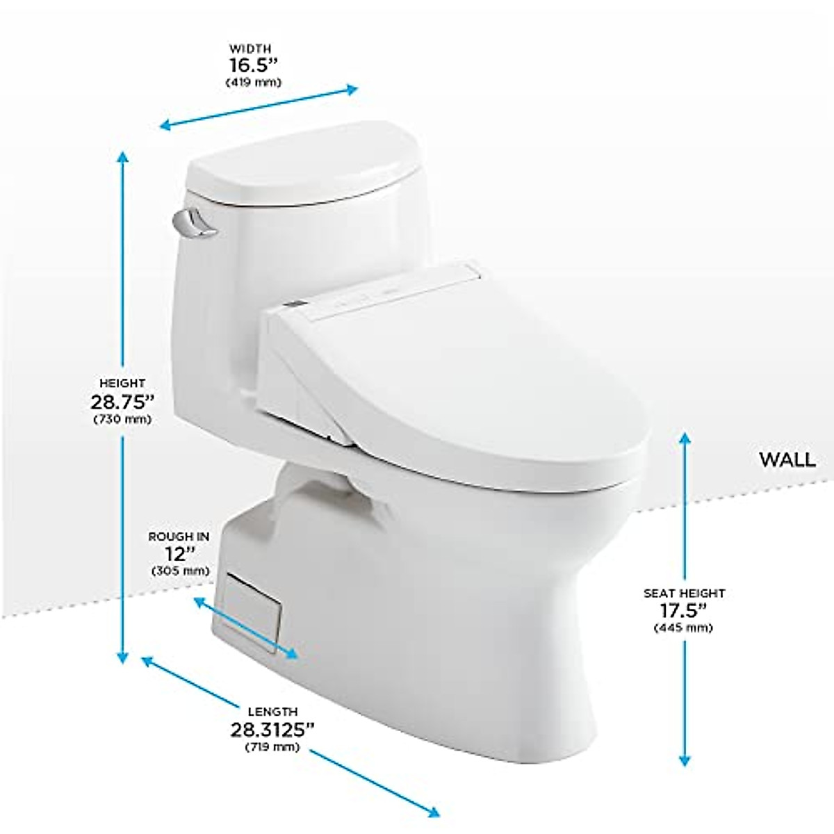 TOTO WASHLET+ Carlyle II One-Piece Elongated 1.28 GPF Toilet and WASHLET+ C5 Bidet Seat, Cotton White