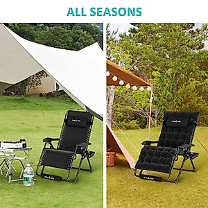 Amopatio Oversized Zero Gravity Chair with Cushion for Indoor & Outdoor, XXL 33In Patio Folding Reclining Lounge Chair with Tray/Footrest/Headrest, Black