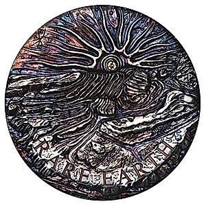 2018 AU Rare Earth 5 oz Silver High Relief Patina Coin with gold diamond 56mm Perfect Uncirculated