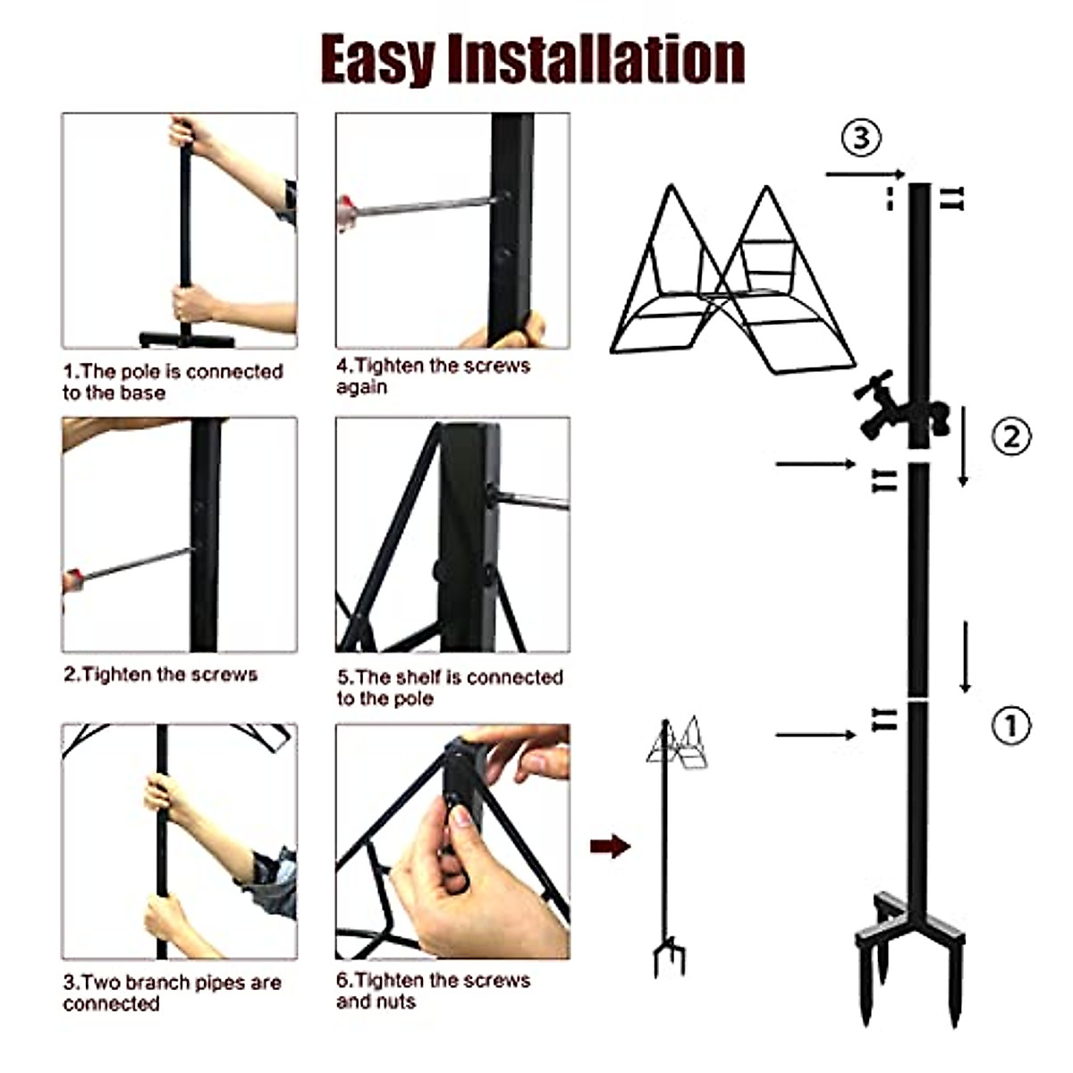 Artigarden Outdoor Hose Holder Stand with Brass Spigot Faucet - Freestanding Metal Water Pipe Extension Hanger Stake Heavy Duty Storage Organizer for Garden Lawn & Backyard