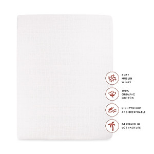 Babyletto 100% Organic Cotton All-Stages Midi Crib Sheet, GOTS-Certified, Fitted 360°, Ultra-Soft and Breathable Muslin - Plain White