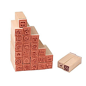 Pack of 25 Pcs Small Heart Shape Wooden Rubber Stamps with Box for DIY Craft Card and Photo Album (Red)