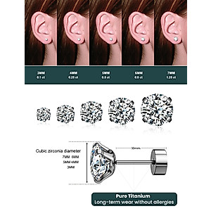 5 Pairs Set Ladies Titanium Earrings, Anti-Allergy Earrings, Noble and Classic, Acid and Alkali Resistant, Antioxidant, No Fading 3-7mm