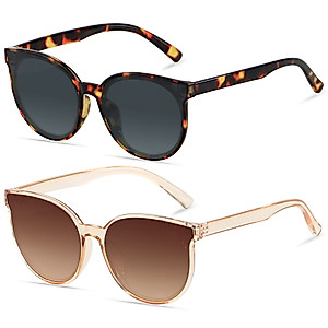 LYZOIT Round Sunglasses for Women Fashion Vintage Small Faces Shades Cute Trendy Teen Girls Flat Top Sun glasses Tortoise Shell Brown