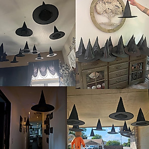 LANLV Halloween Costume Witch Hat Set - 10 Pieces Black Witches Hats with 100 Yards Hanging Rope for Party Yard Decoration