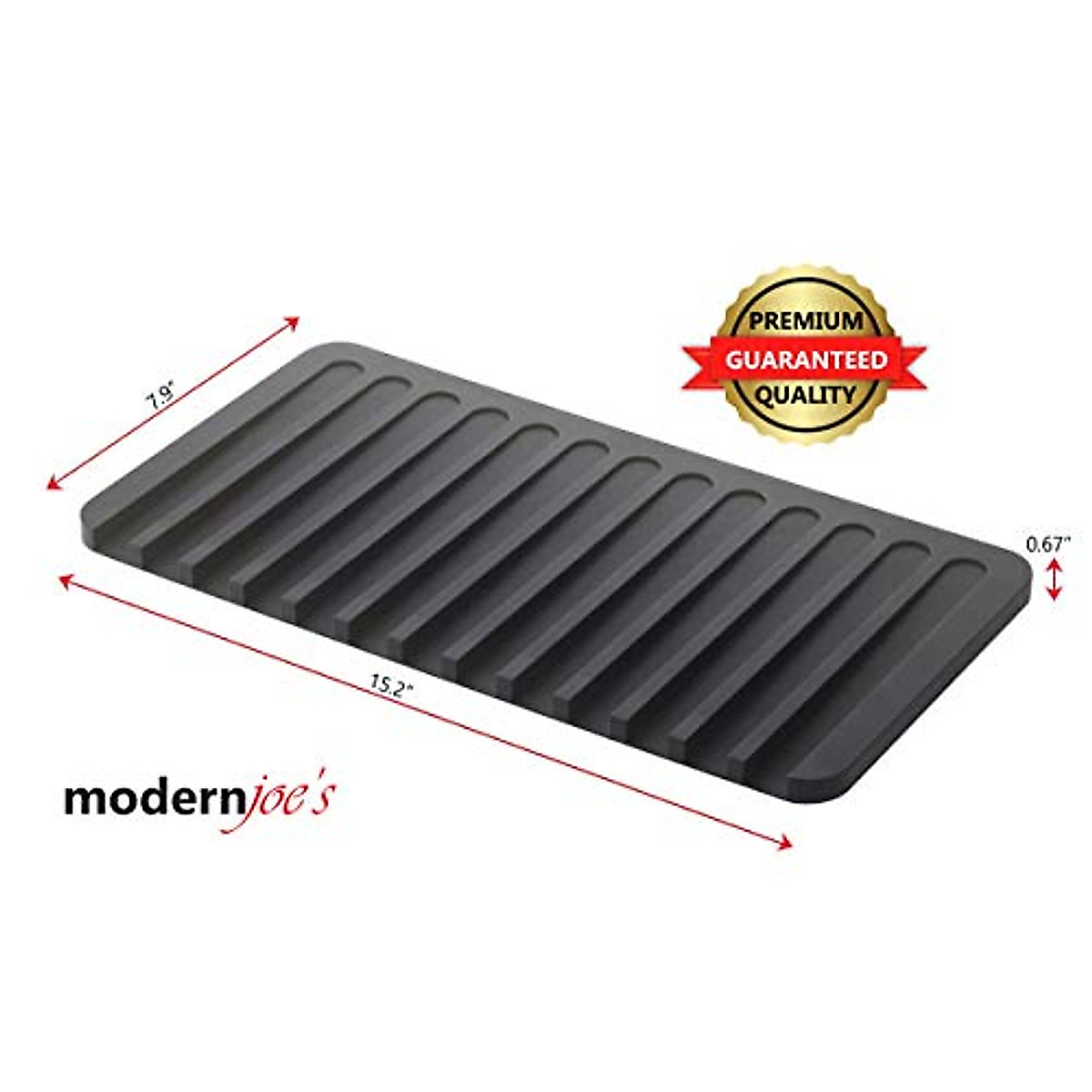 Self-Draining 2 in 1 Silicone Drying Mat and Trivet by Modern Joe's. Premium Space Saving Dish and Glassware Silicone Mat. Made from Food-grade, Dish Washer Safe and Heat Resistant (Gray)