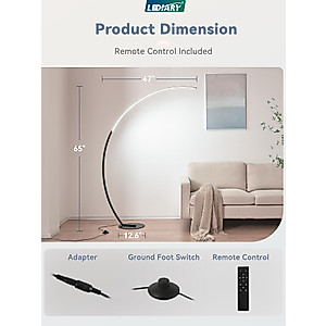 LEDIARY Arc Floor Lamp, 65" Modern Floor Lamp with Remote Control, Dimmable Standing Lamp, Black LED Reading Lamp for Living Room Bedroom Office Home, Stepless Color Temperature