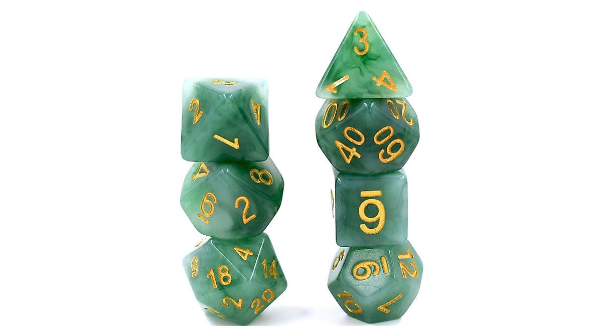 HDdais Green Jade DND Dice Set - Easy Read RPG Polyhedral Dice