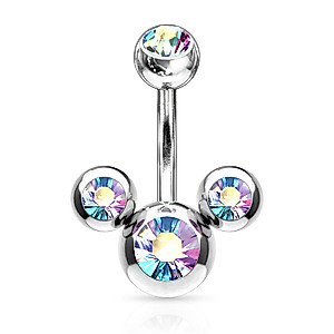 Covet Jewelry Triple Bubble Navel Ring 316L Surgical Steel (Aurora Borealis)