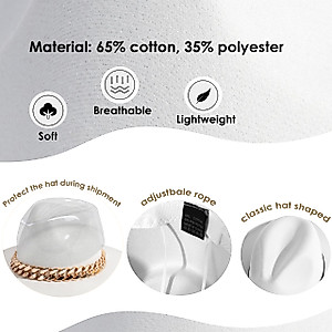 Gossifan Men & Women Belt Buckle Fedora Hat Wide Brim Floppy Panama Hat-Chain Belt White