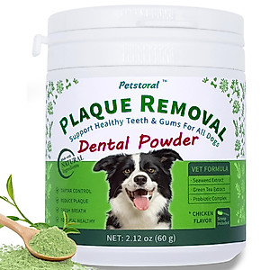 Petstoral Plaque Removal Natural Dental Powder - Dog Dental Care and Bad Breath Treatment, Dog Teeth Cleaning Powder for Healthy Teeth & Gums for All Dogs - 60g