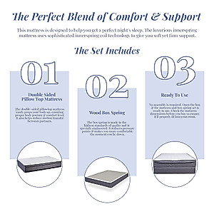 Greaton Eurotop Medium Firm Foam Mattress with 8-inch Box Spring Set, 10-inch High Damask Fabric Mattresses with 357 Coil Count, Black Border and White Top for Premium Look, (Black & White), Full XL