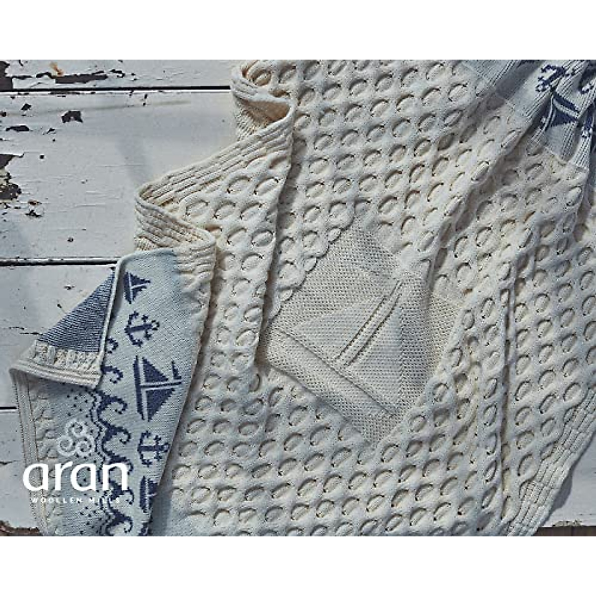 Irish Blanket 100% Merino Wool Throw Honeycomb Knit Couch Sofa Made in Ireland 42" x 62"