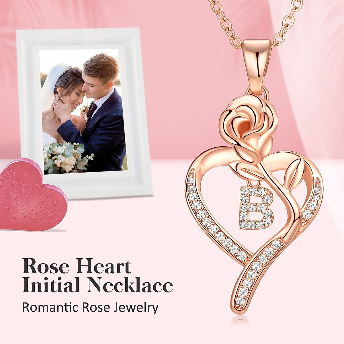 PAITAIN Rose Heart Initial Necklace for Women Necklace for Wife Girlfriend Mom Jewelry for Women-B