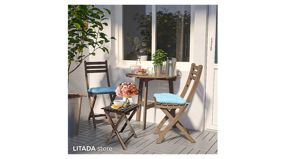 LITADA Small Patio Table Set - Modern Acacia Design