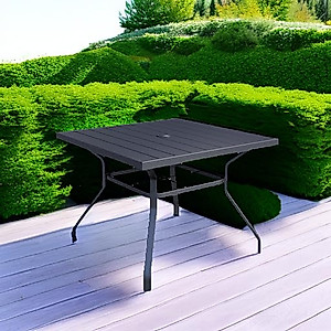 Virvla Patio Dining Square Table Outdoor Steel Table with Umbrella Hole 37" x 37" x 28" - Black